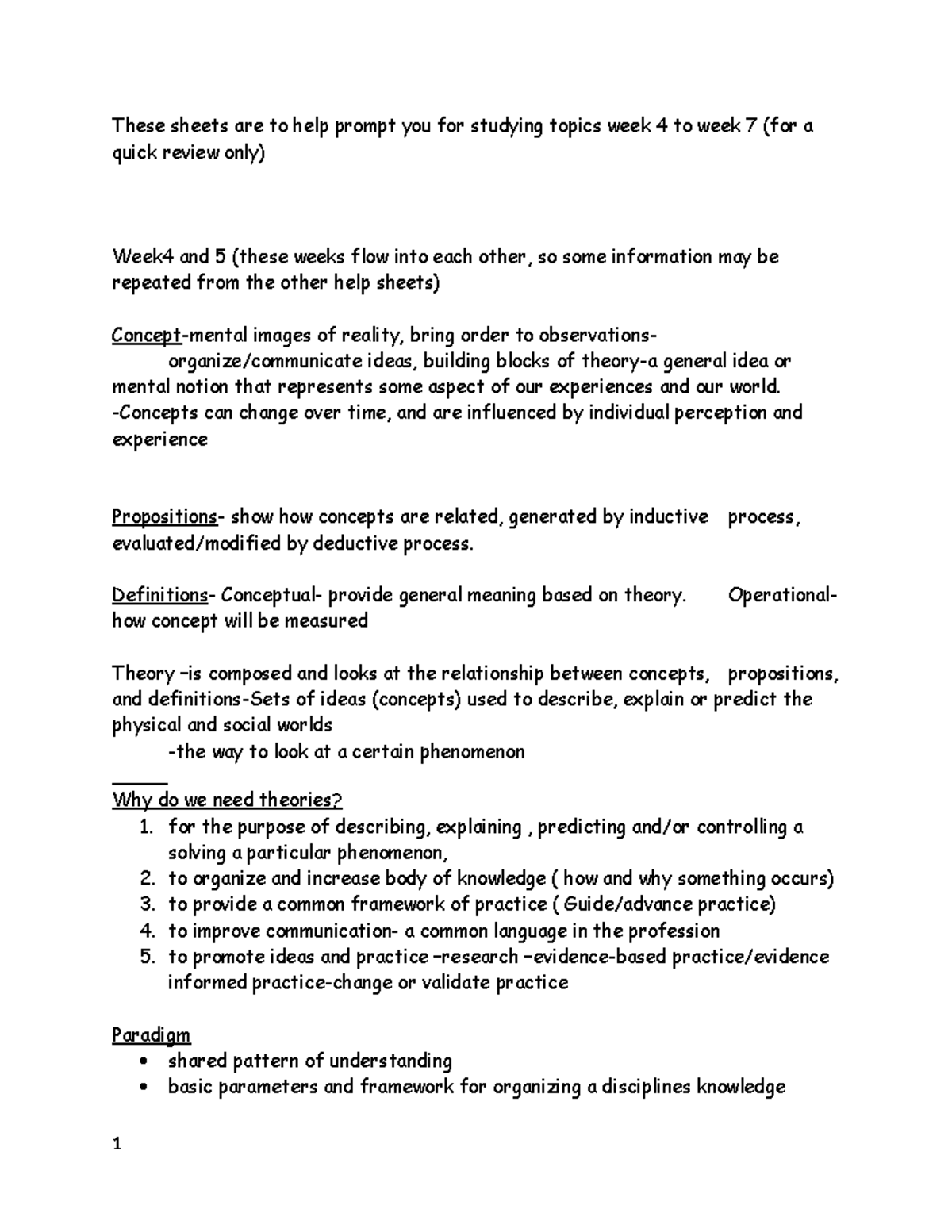 Prompting review sheets weeks 4-7docx - These sheets are to help prompt ...