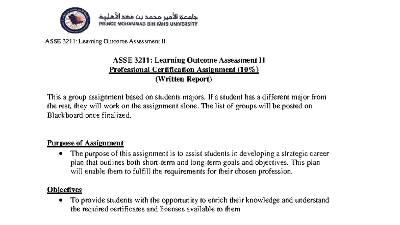 ASSE 3211: Professional Certification Written Report Guidelines - Studocu