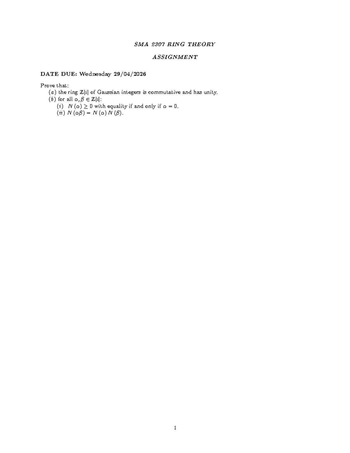 SMA 2307 Ring Theory Assignment - SMA 2307 RING THEORY ASSIGNMENT DATE ...