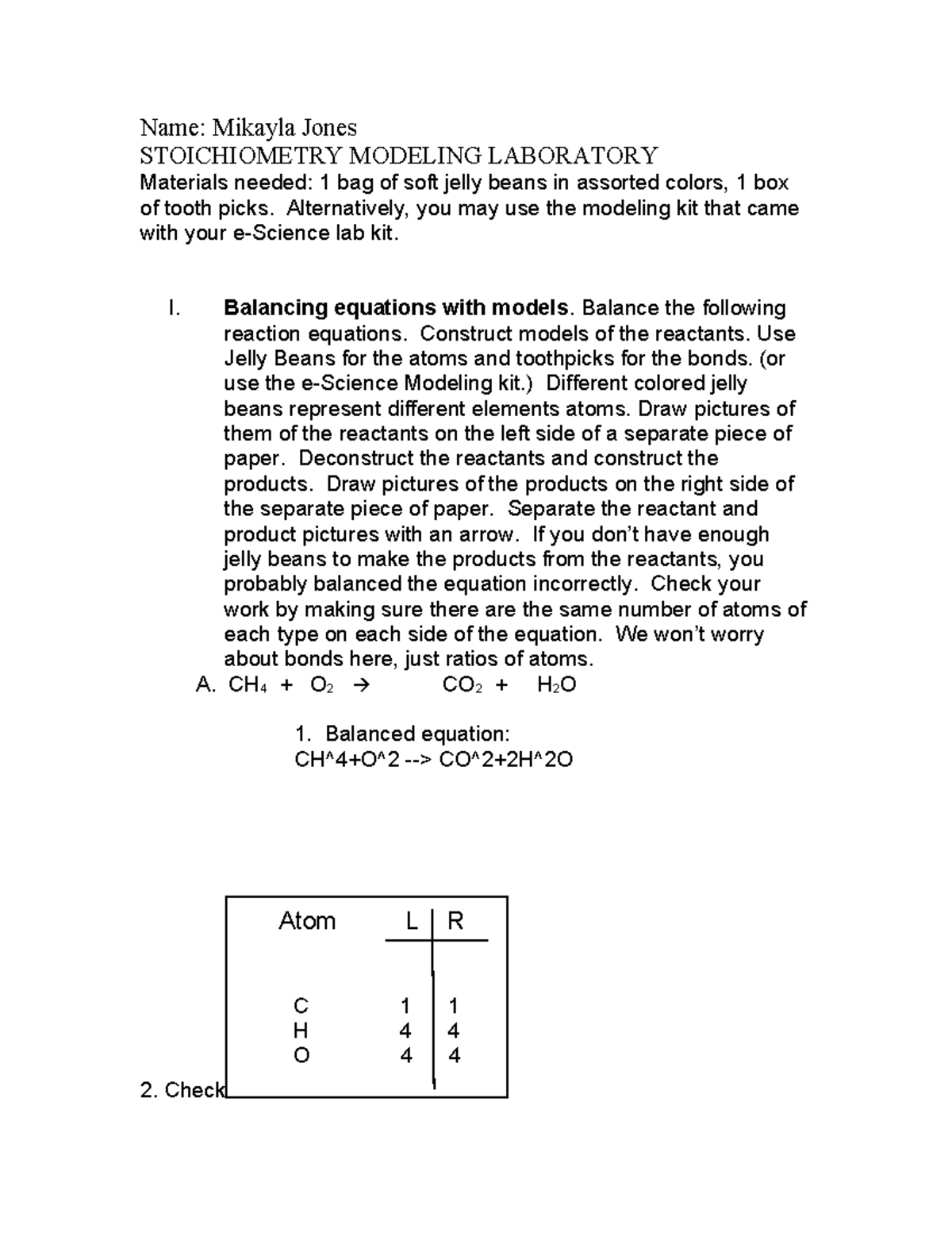 Stoichiometry Modeling Lab (Course Code: 37) Take-Home Guide - Studocu