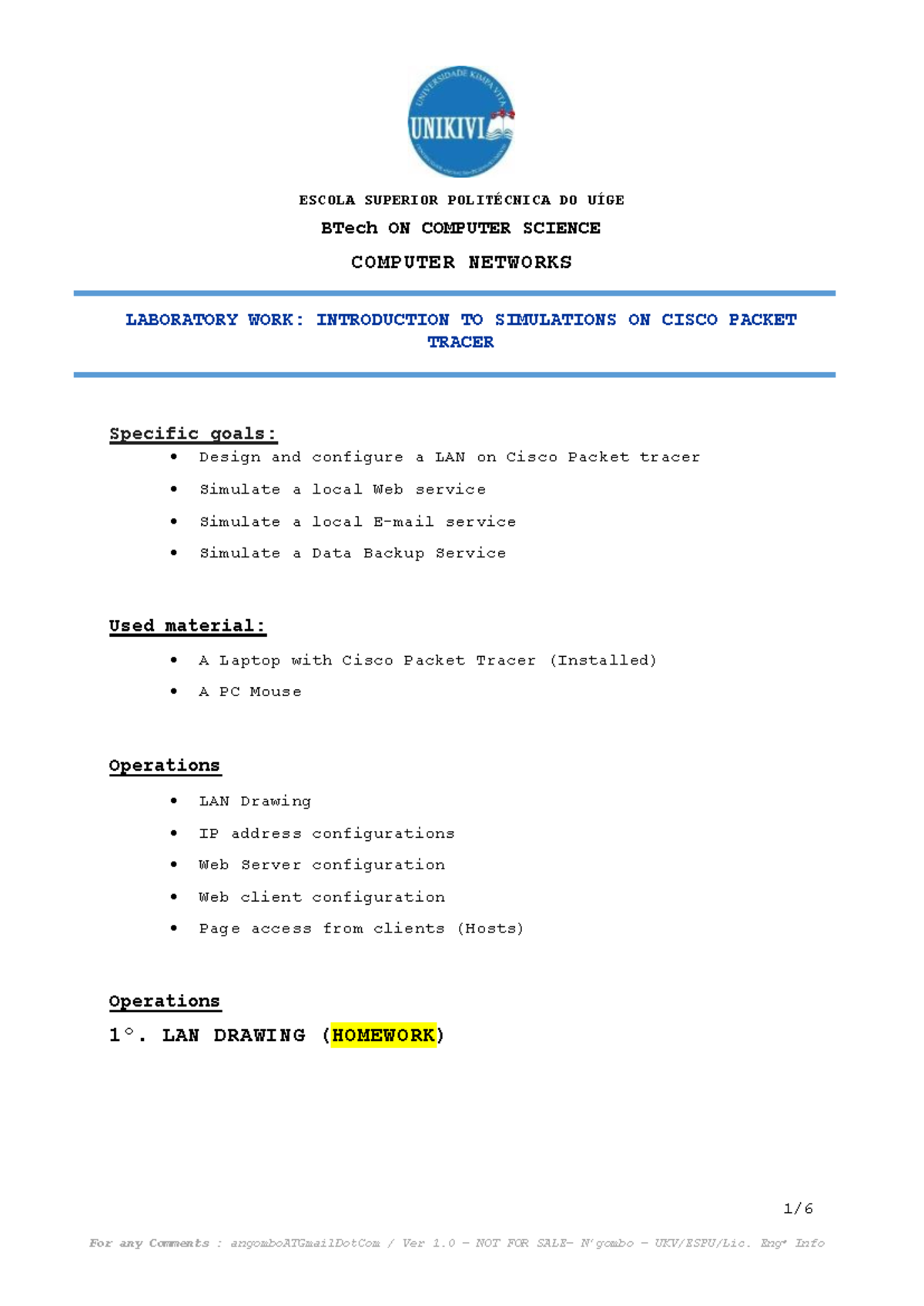 TP - Cisco Packet Tracer: LAN Simulation Lab Work - Studocu