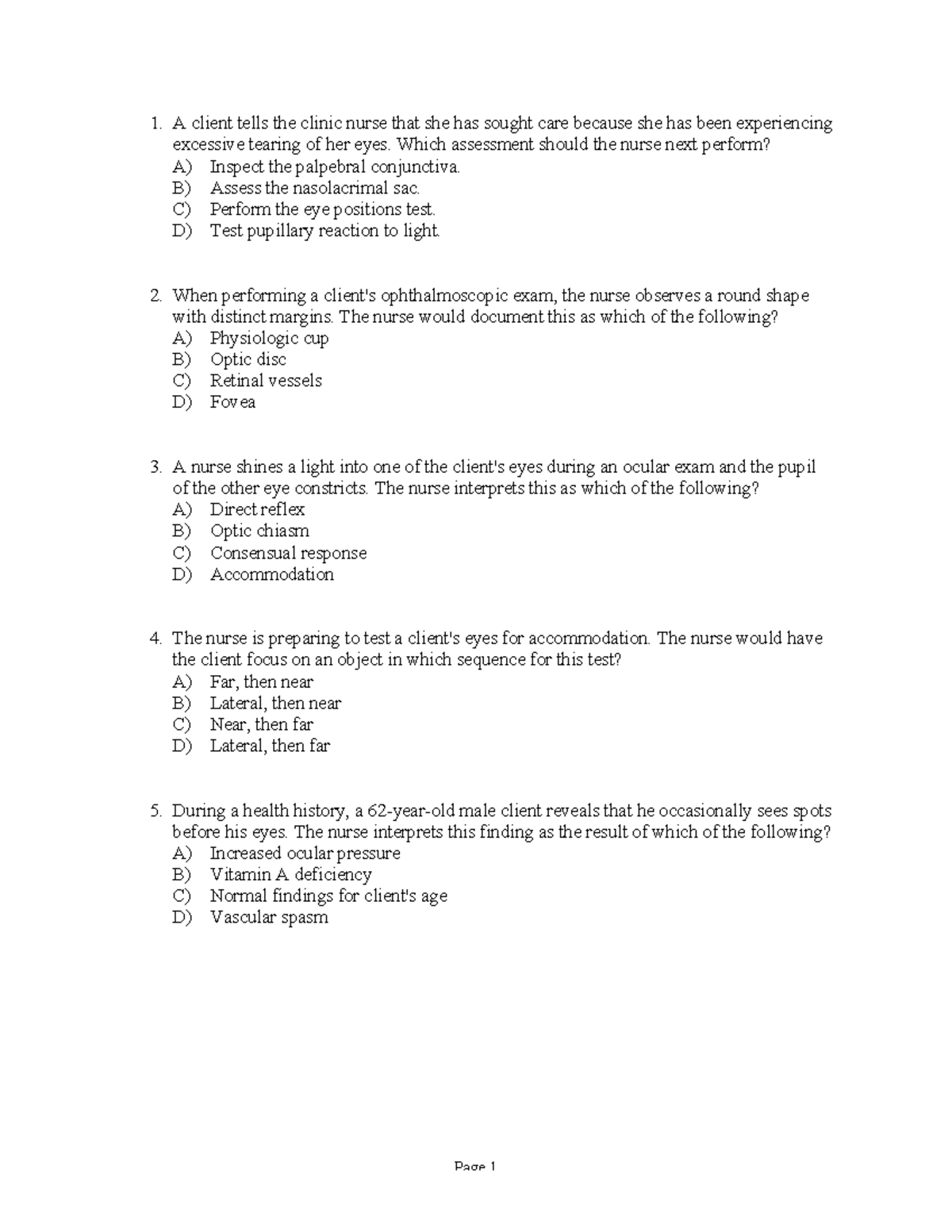 Nursing 16: Eye Assessment and Vision Exam Review Questions - Studocu