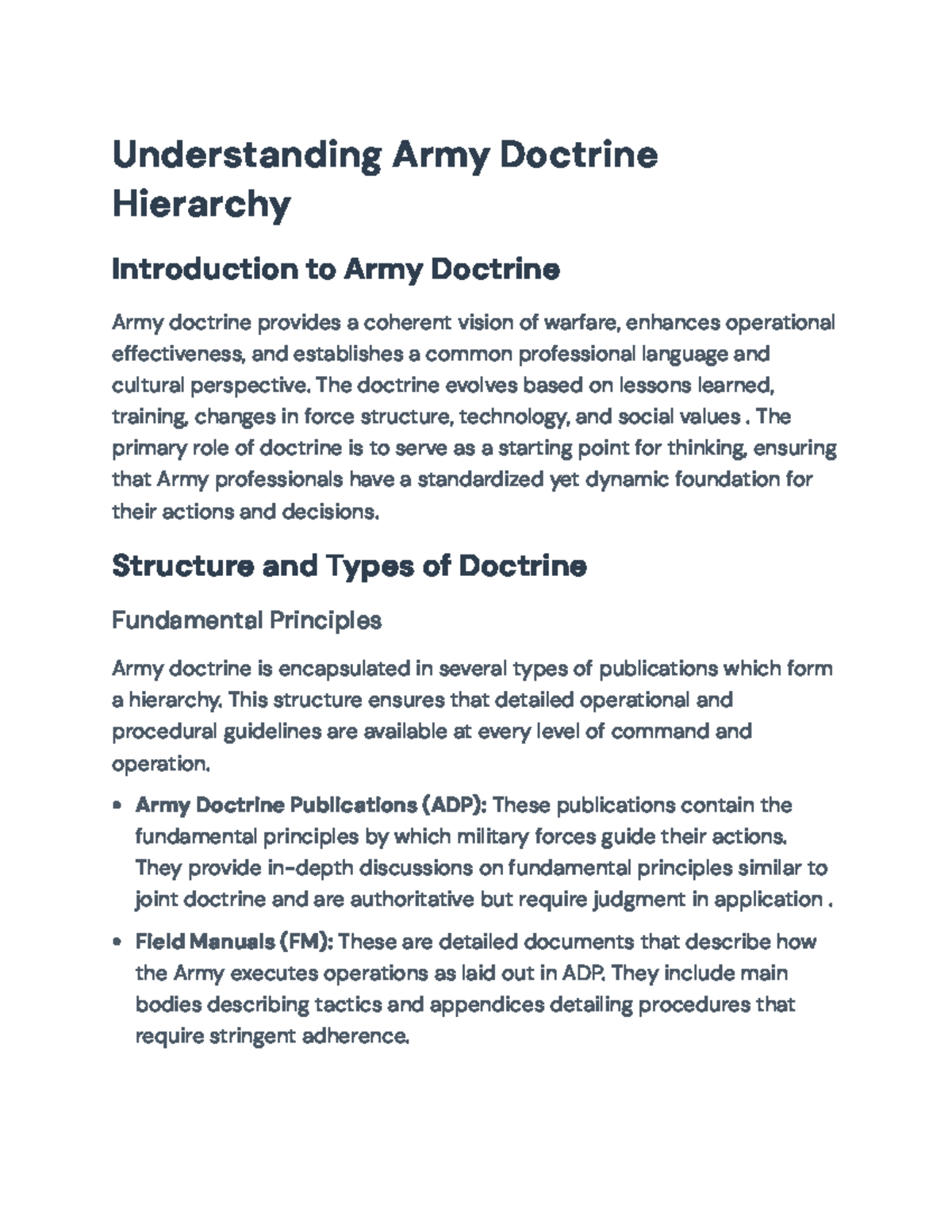 Understanding Army Doctrine: Structure, Types & AHS Guidelines - Studocu