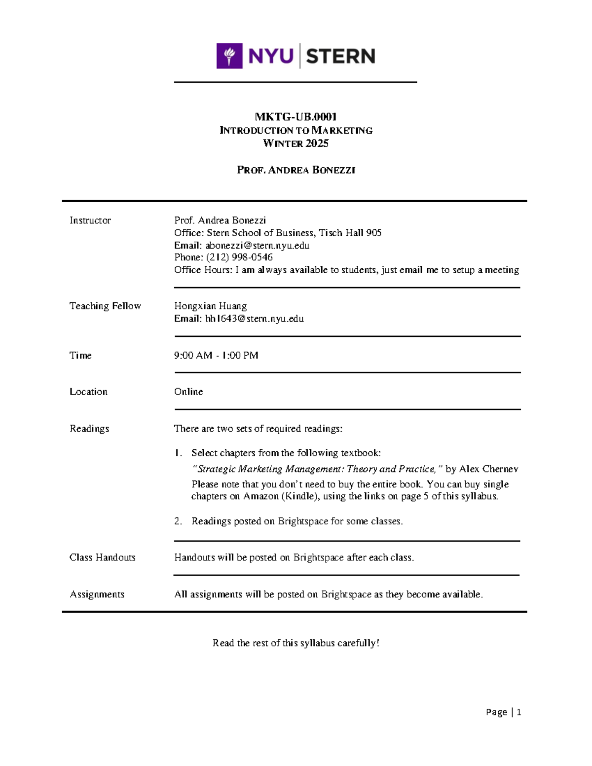 MKTG-UB.0001: Intro to Marketing Syllabus - Winter 2025 Edition - Studocu