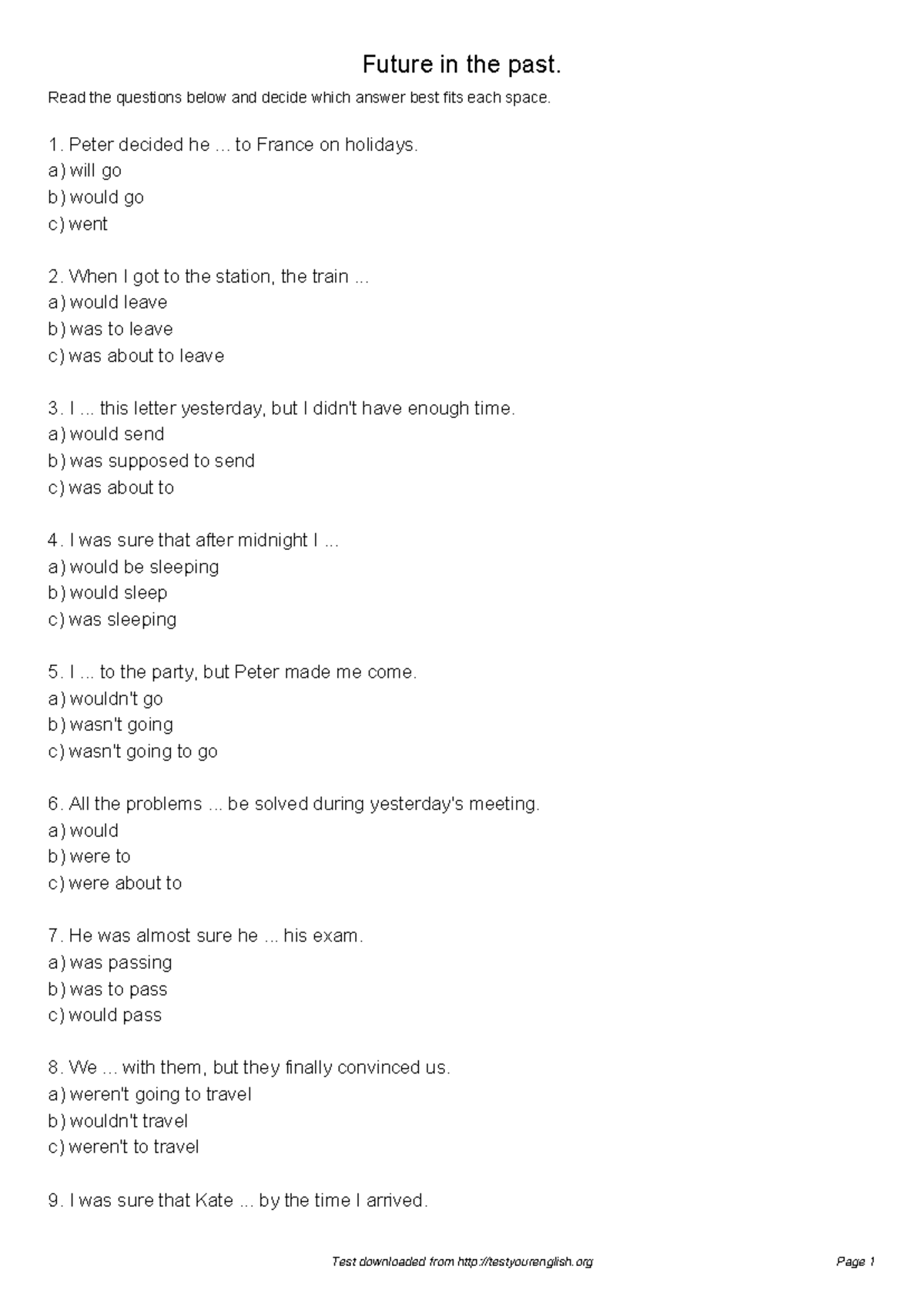 Test 64 - ćwiczenia Future in the Past Quiz - Studocu