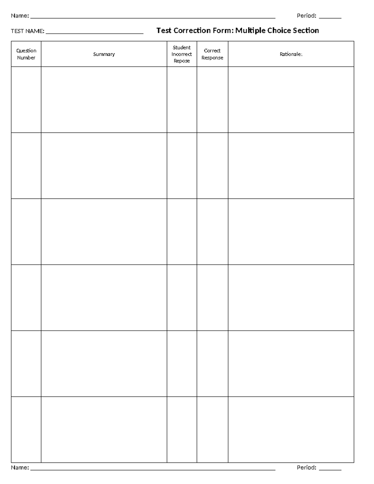Ap Biology Test Correction Form - Name: Period: TEST NAME: Test ...
