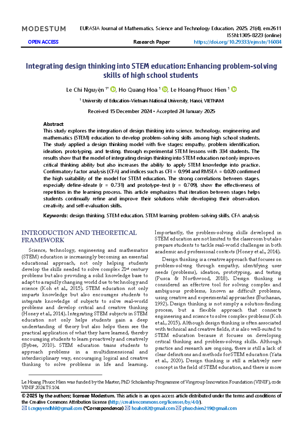 Integrating Design Thinking in STEM Education: Enhancing High School ...