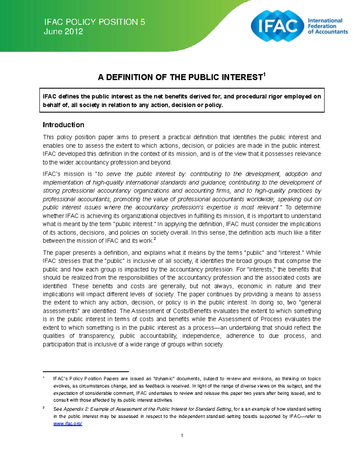 IFAC Policy Position 5: Defining the Public Interest in Accountancy ...