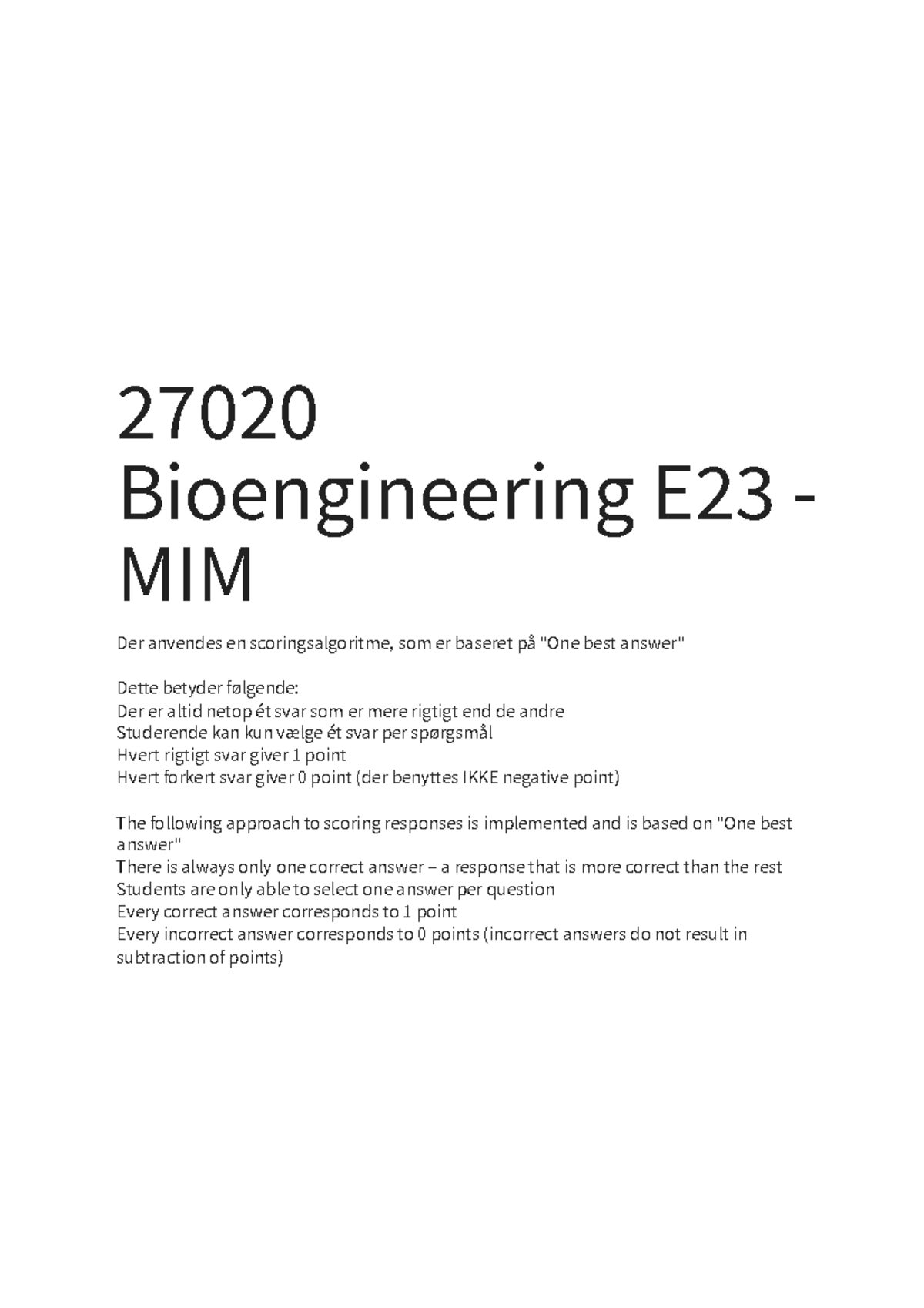 27020 Bioengineering E23 MIM Final Exam Review and Scoring Algorithm ...