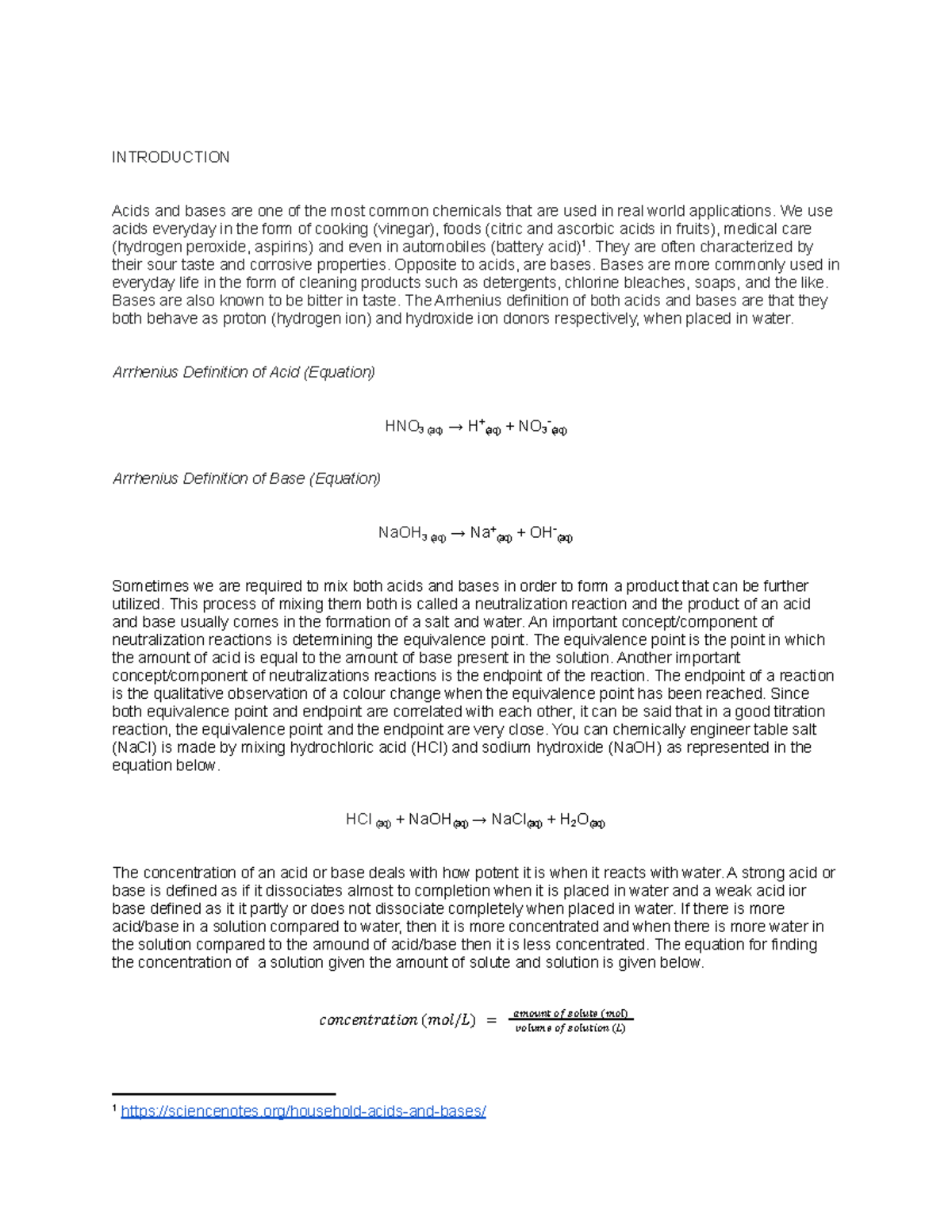 Experiment 4 Acid Base Titrations - CHM1311 - INTRODUCTION Acids and ...