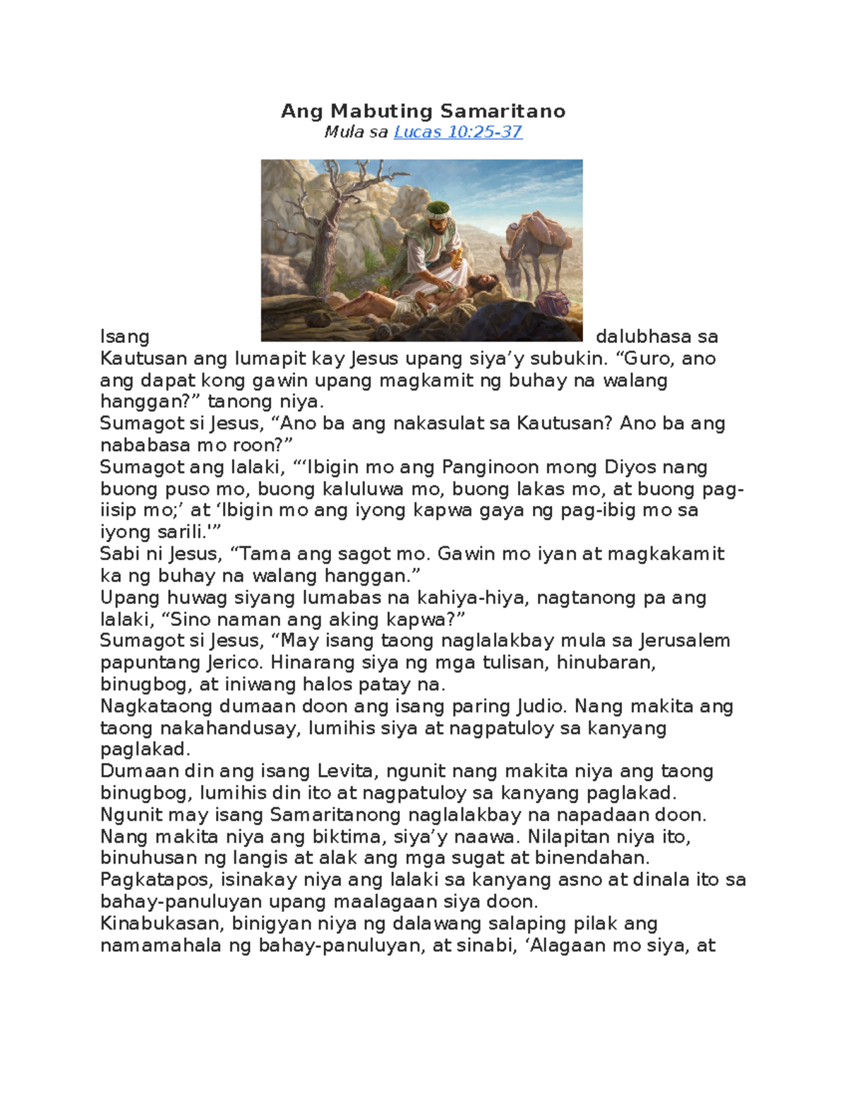 Ang Mabuting Samaritano: Aral at Pagtulong sa Kapwa (05405 EED 009 ...