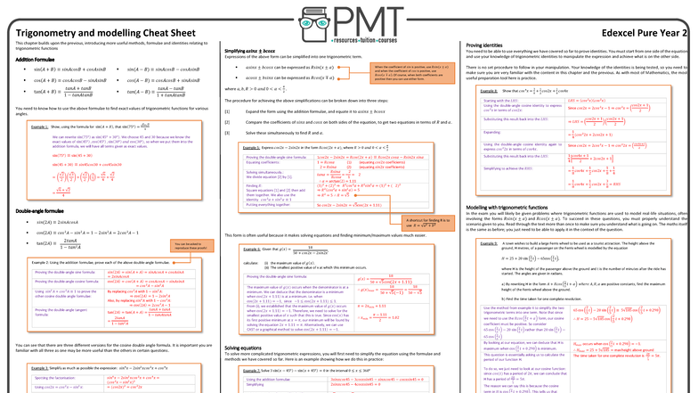 Ch.7 Trigonometry & Modelling Cheat Sheet Edexcel Pure Year 2 - Studocu