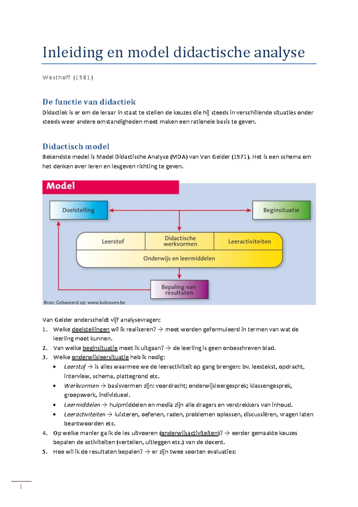 Samenvatting van het Didactisch Analyse Model en Evaluatiemethoden ...