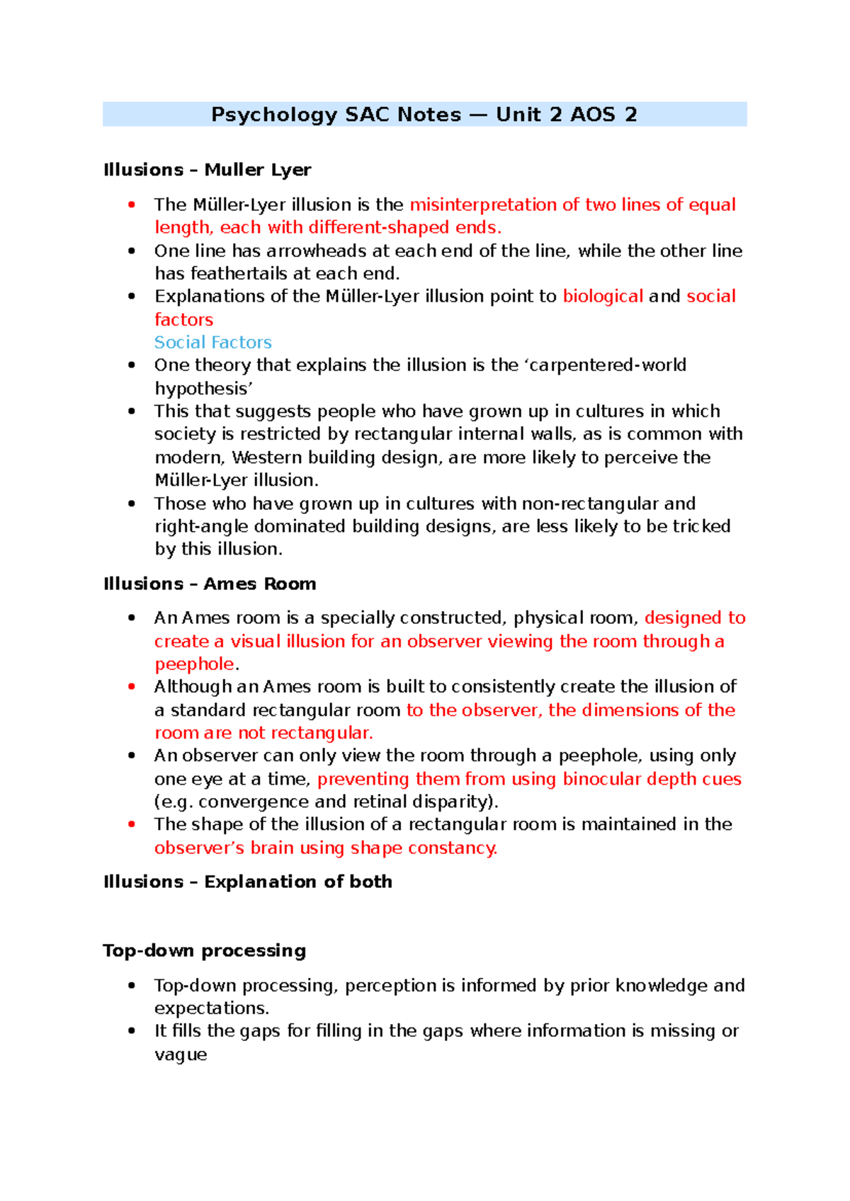 Psychology SAC Notes - UNIT 2 AOS 2- PERCEPTION - Psychology SAC Notes ...
