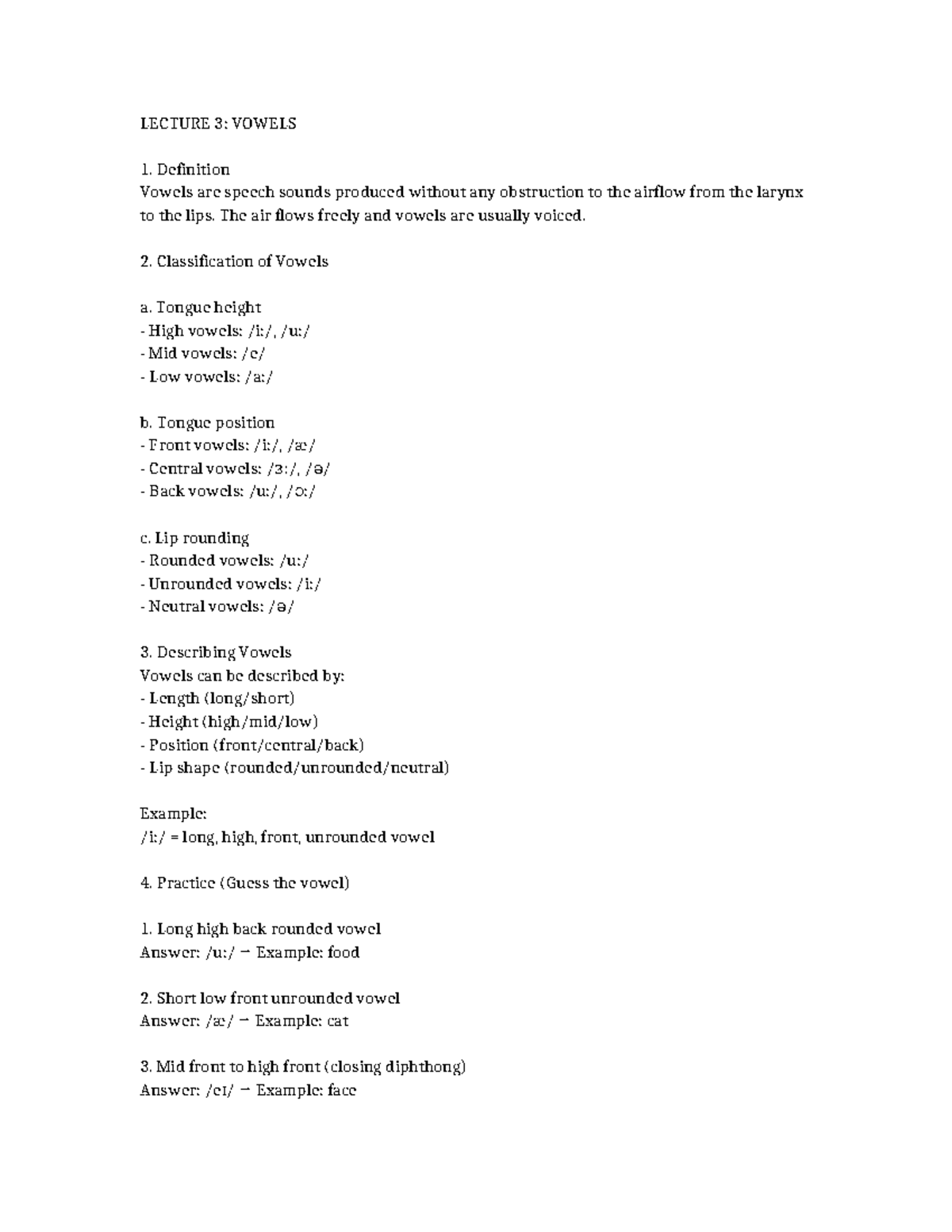 LECTURE 3: VOWELS - Understanding Vowel Sounds and Classifications ...