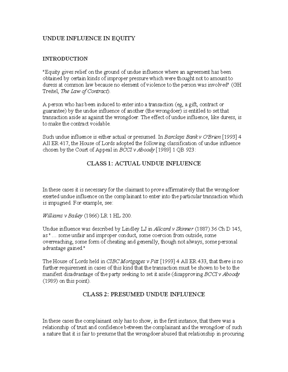 Undue Influence IN Equity - UNDUE INFLUENCE IN EQUITY INTRODUCTION ...
