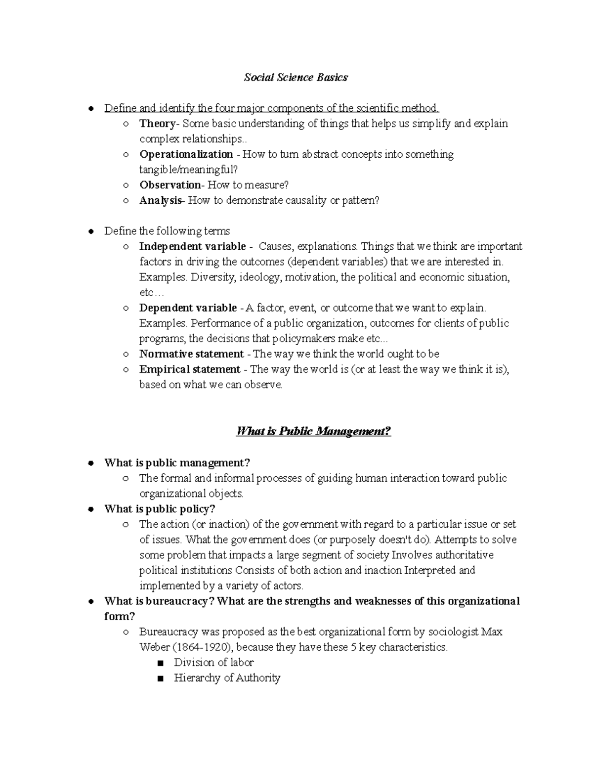 Mgmt studyguide 1 - Social Science Basics Define and identify the four ...