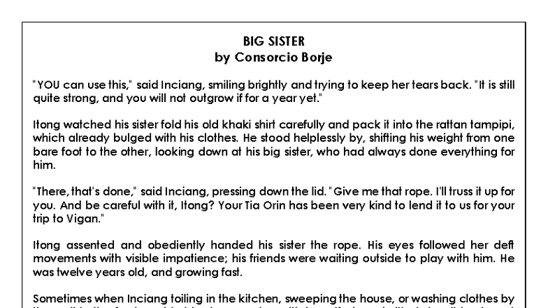 BIG SISTER: A Heartfelt Journey by Consorcio Borje - Studocu