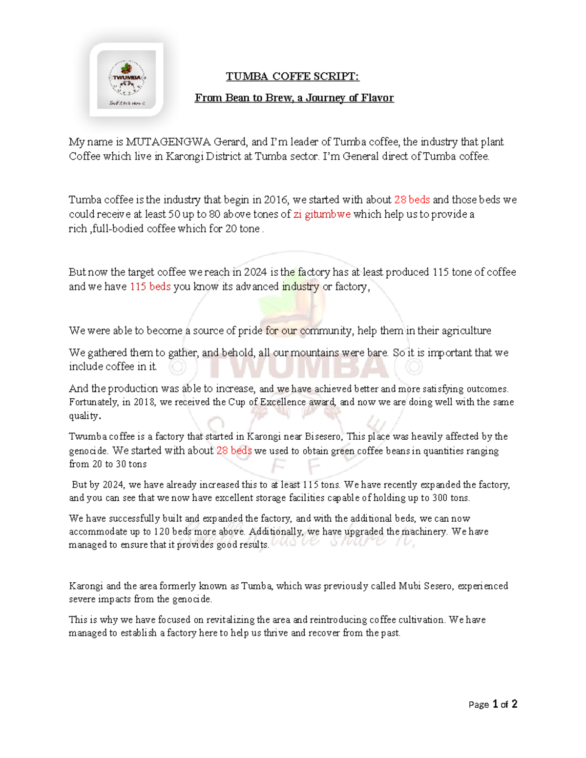 Tumba Coffee Journey: Growth & Community Impact (Script 11 SEP 024 ...