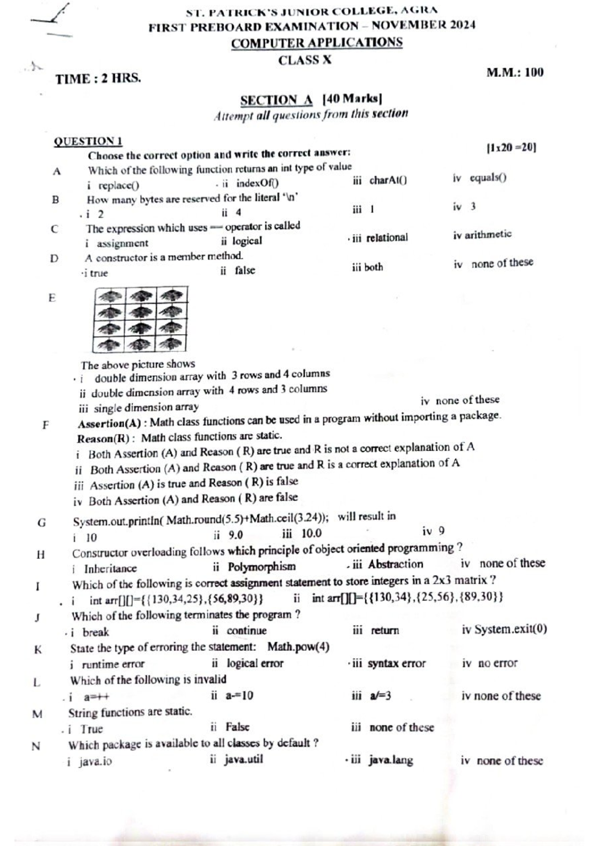 ST. JUNIOR COLLEGE, AGRA COMPUTER APPLICATIONS CLASS X PREBOARD ...