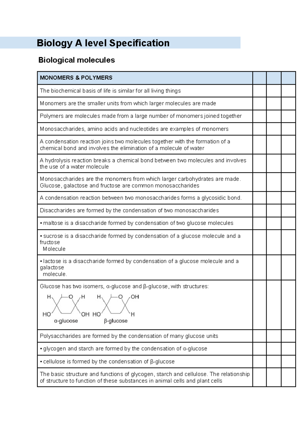 A level Biology SPEC Checklist: Key Concepts and Processes - Studocu