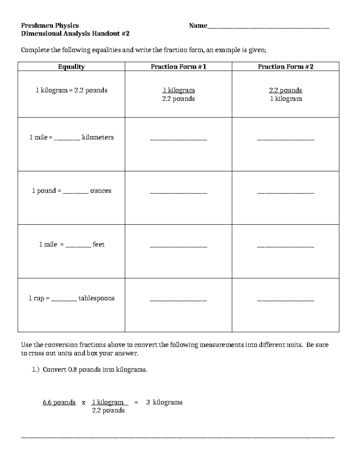 Freshmen Physics (PHYS101) Dimensional Analysis Handout - Studocu