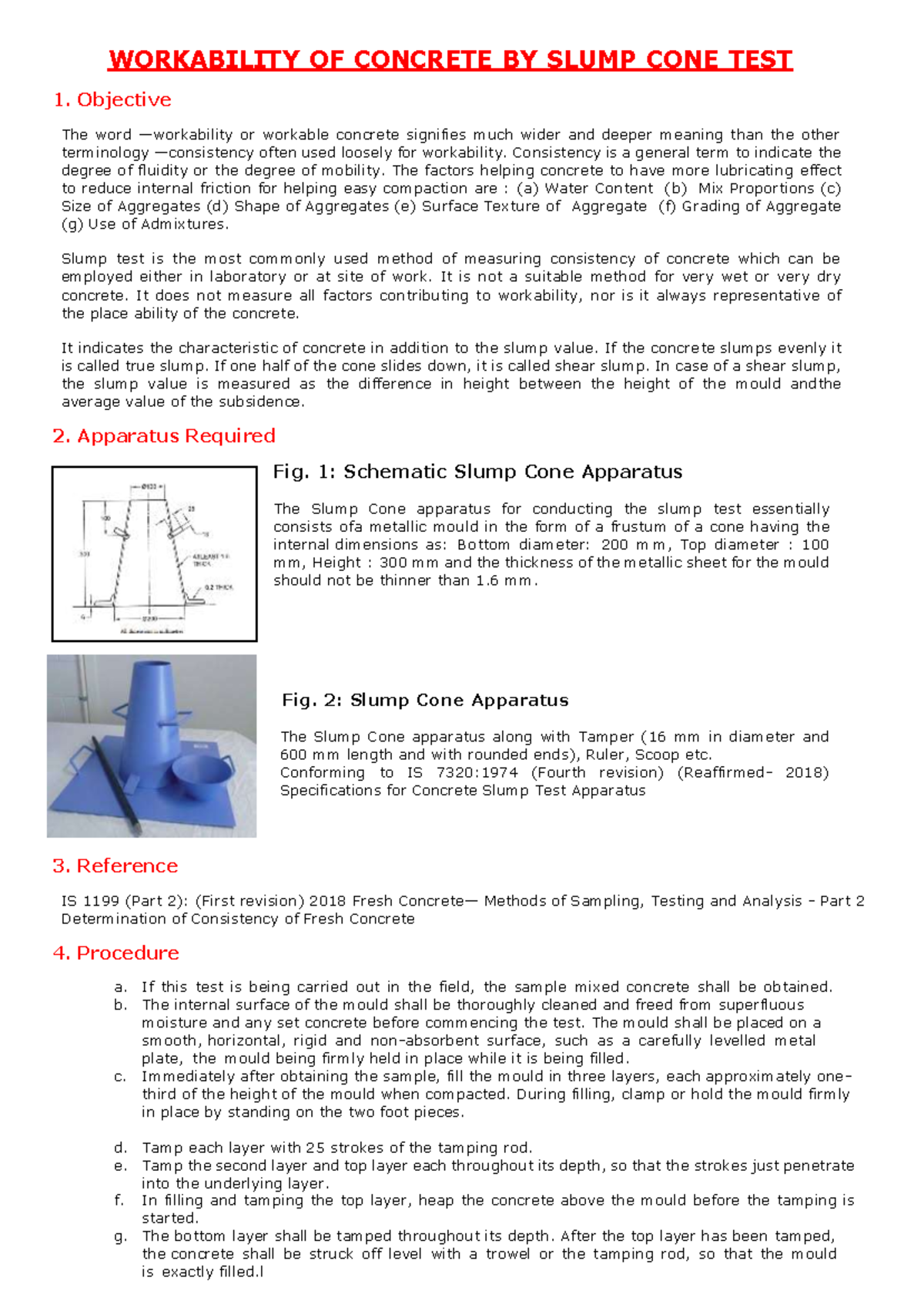 Concrete Workability: Slump Cone Test (Test-24 - NAS) - Studocu