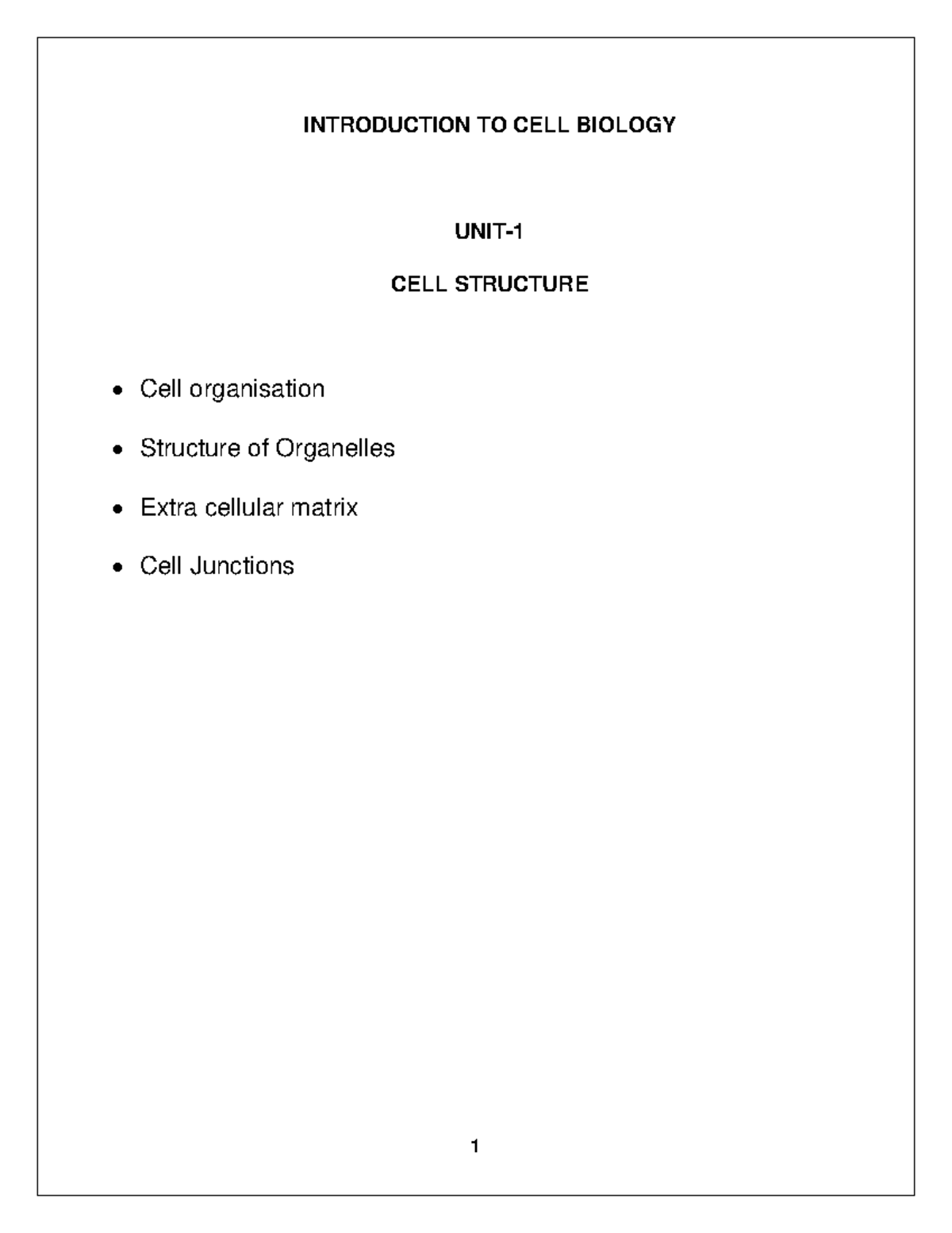 Introduction to Cell Biology - UNIT-1 Study Notes and Questions - Studocu