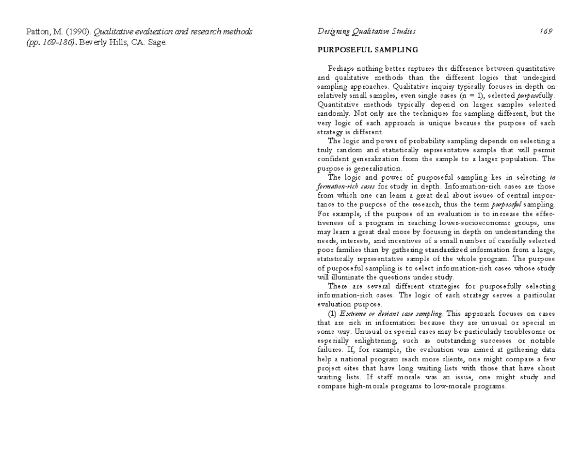 Patton 1990: Insightful Approaches to Purposeful Sampling in ...
