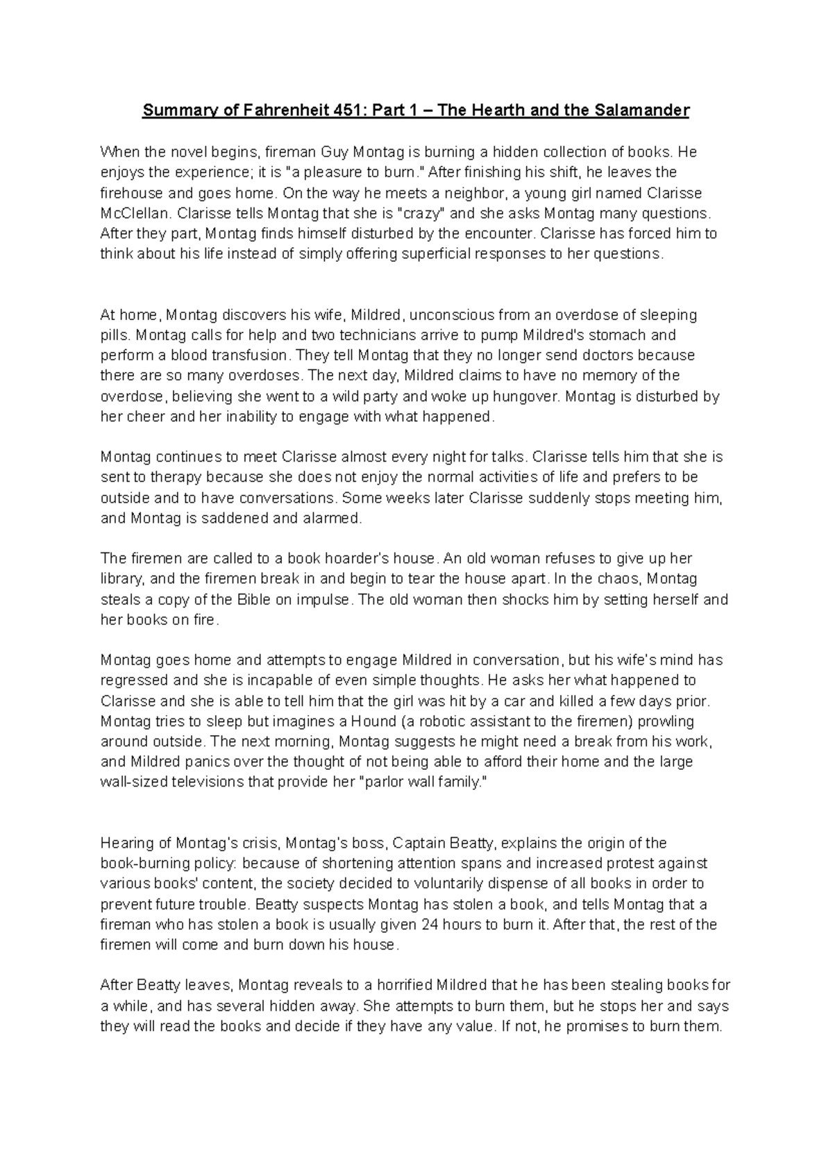 Summary of Fahrenheit 451 Part 1 – The Hearth and the Salamander ...