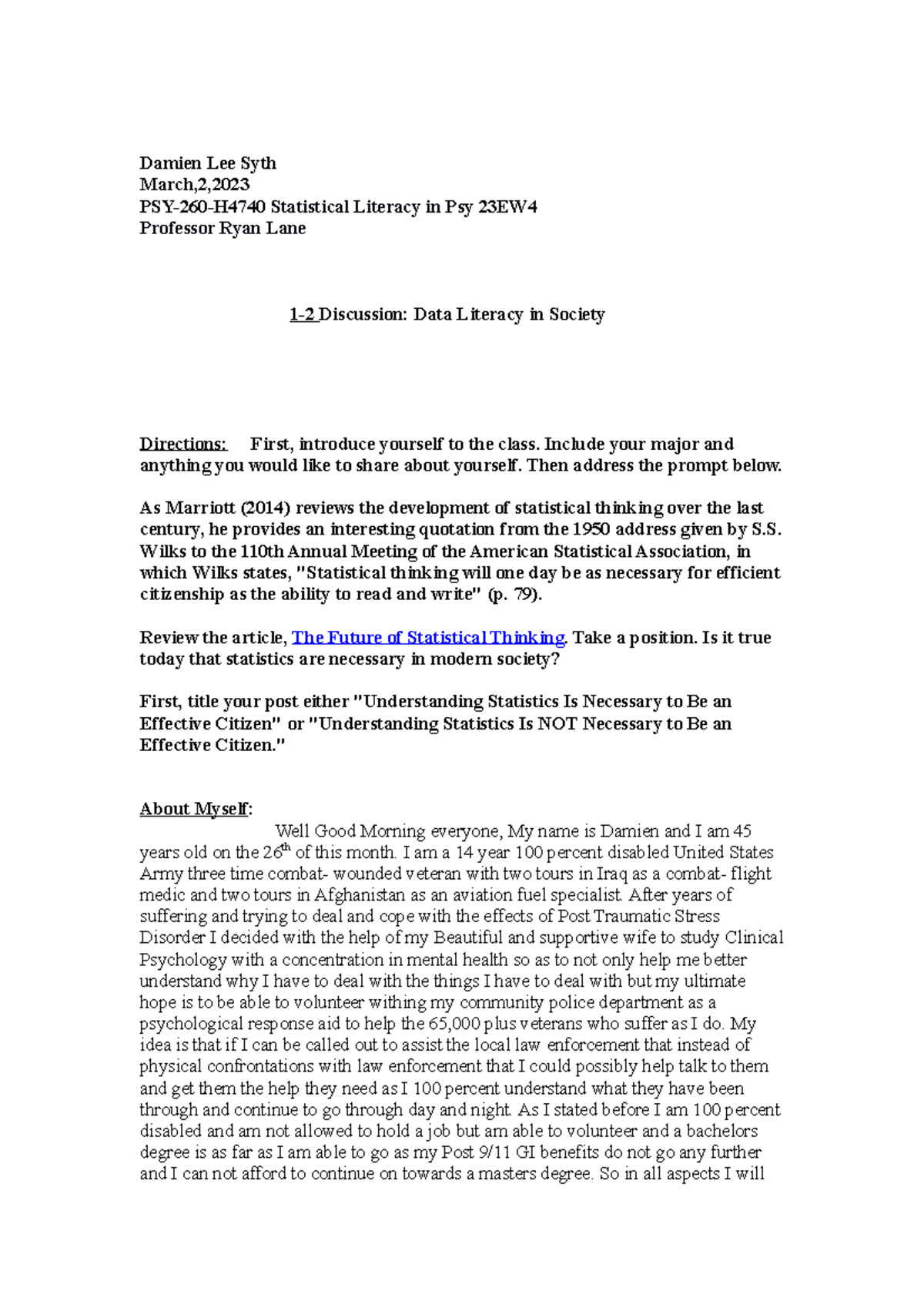PSY-260-H4740 Statistical Literacy in Psy 23EW4.disussion 1 docx ...