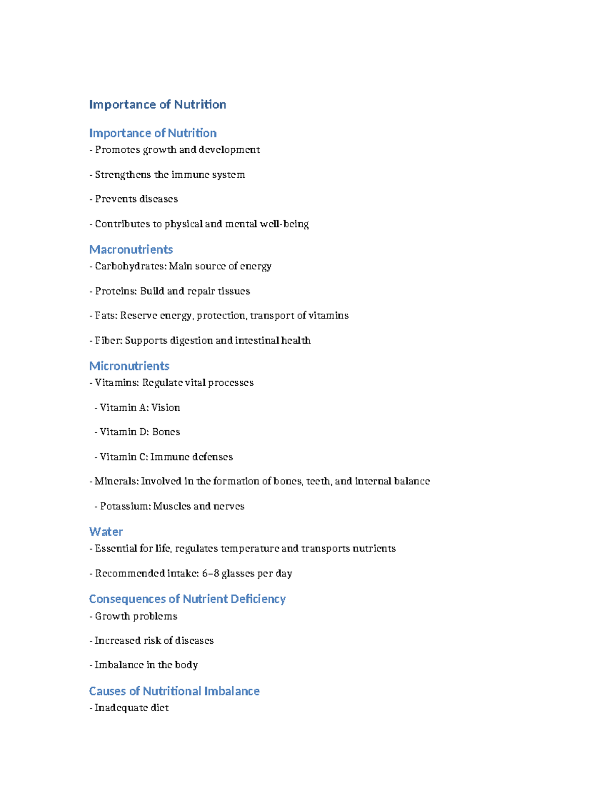 Importance of Nutrition: Key Benefits and Nutrient Overview - Studocu