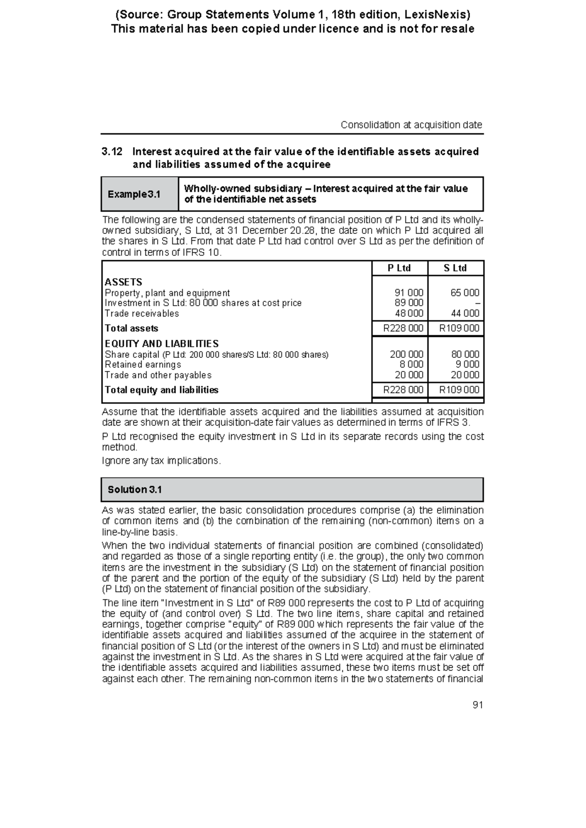 Group Statements Vol 1 - 18th Ed: Consolidation at Acquisition Date ...
