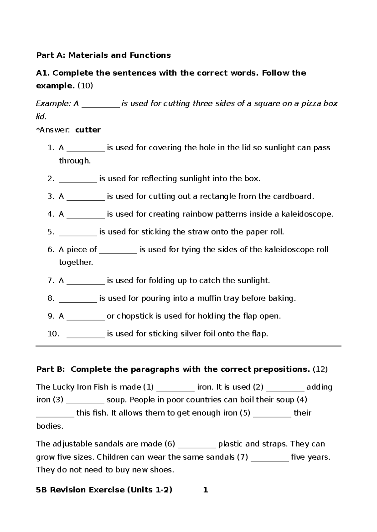 Revision Deep 5B: Materials, Functions & Language Exercises - Studocu