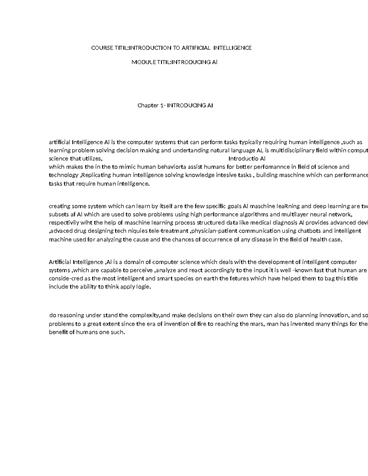 Introduction to AI (CS101) - Chapter on Artificial Intelligence - Studocu