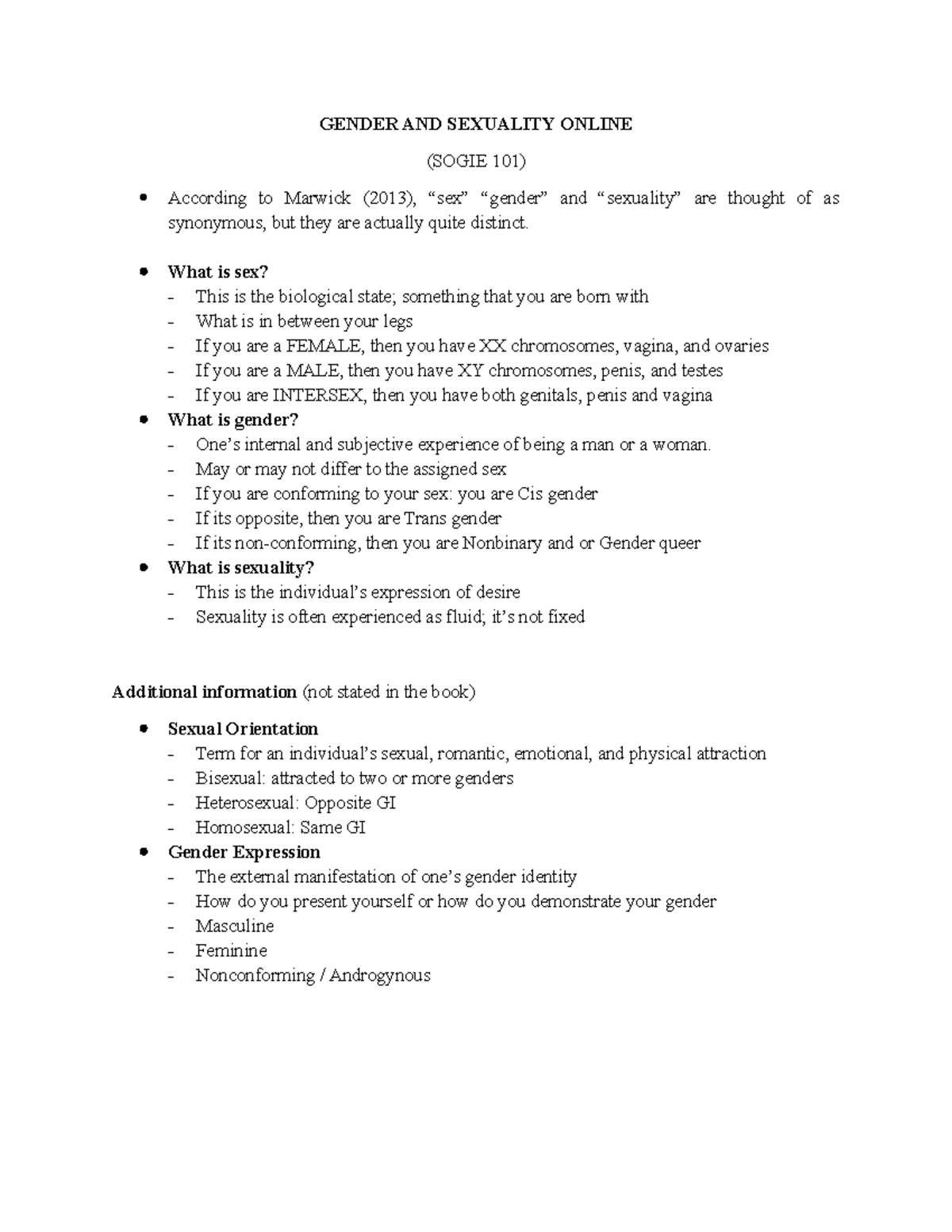 Gender & Sexuality Overview - SOGIE 101 Notes - UTS - Studocu