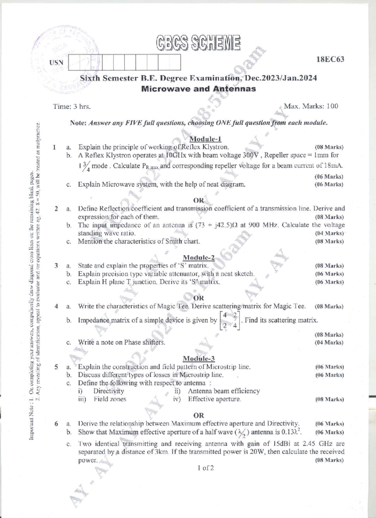 18EC63 Microwave and Antennas Exam Paper - Dec 2023 - Studocu