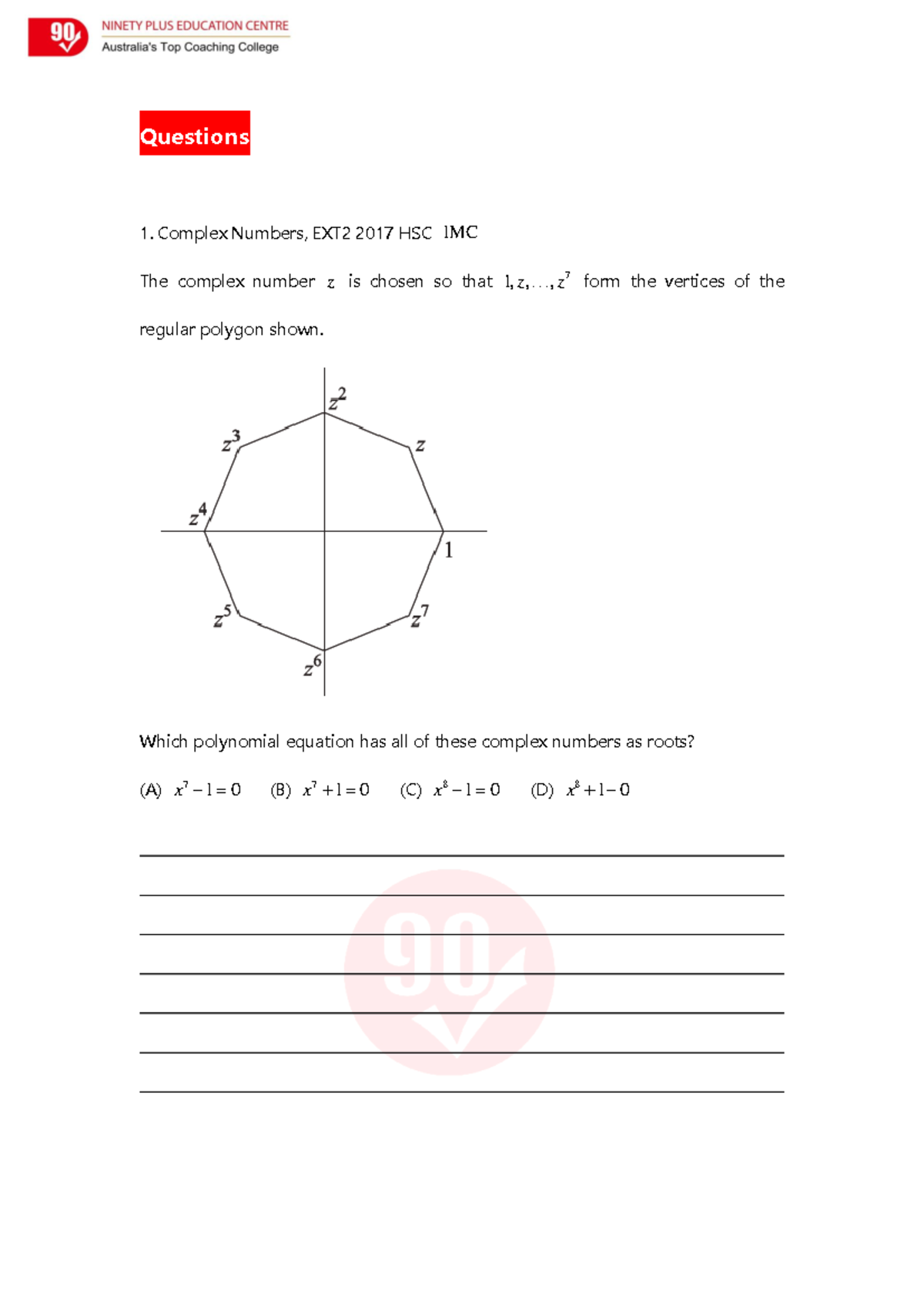 Complex Numbers, EXT2 HSC 2020 Questions and Solutions - Studocu
