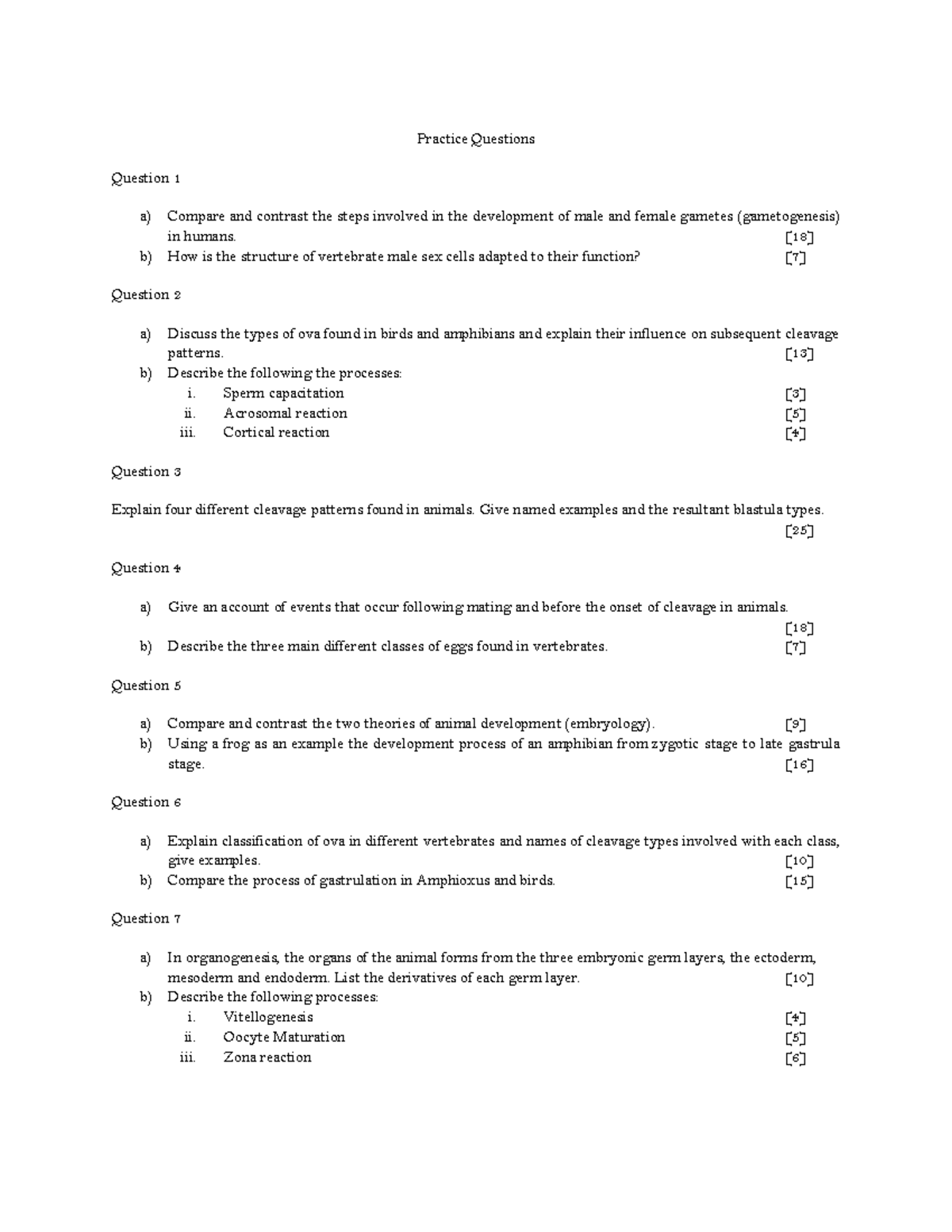 Biology 101: Gametogenesis & Embryology Practice Questions - Studocu