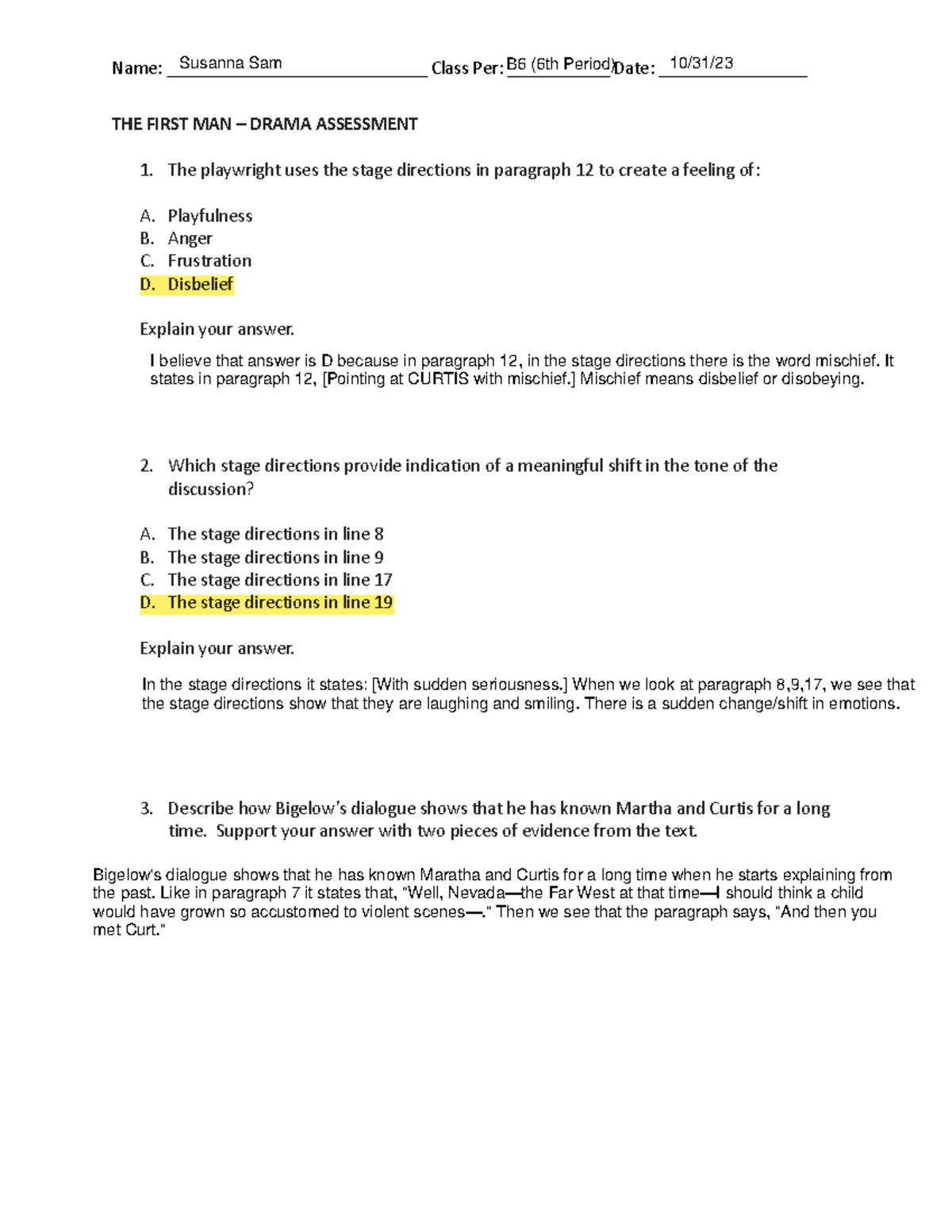 Eng I Drama Assessment-1: Analyzing "The First Man" - Studocu