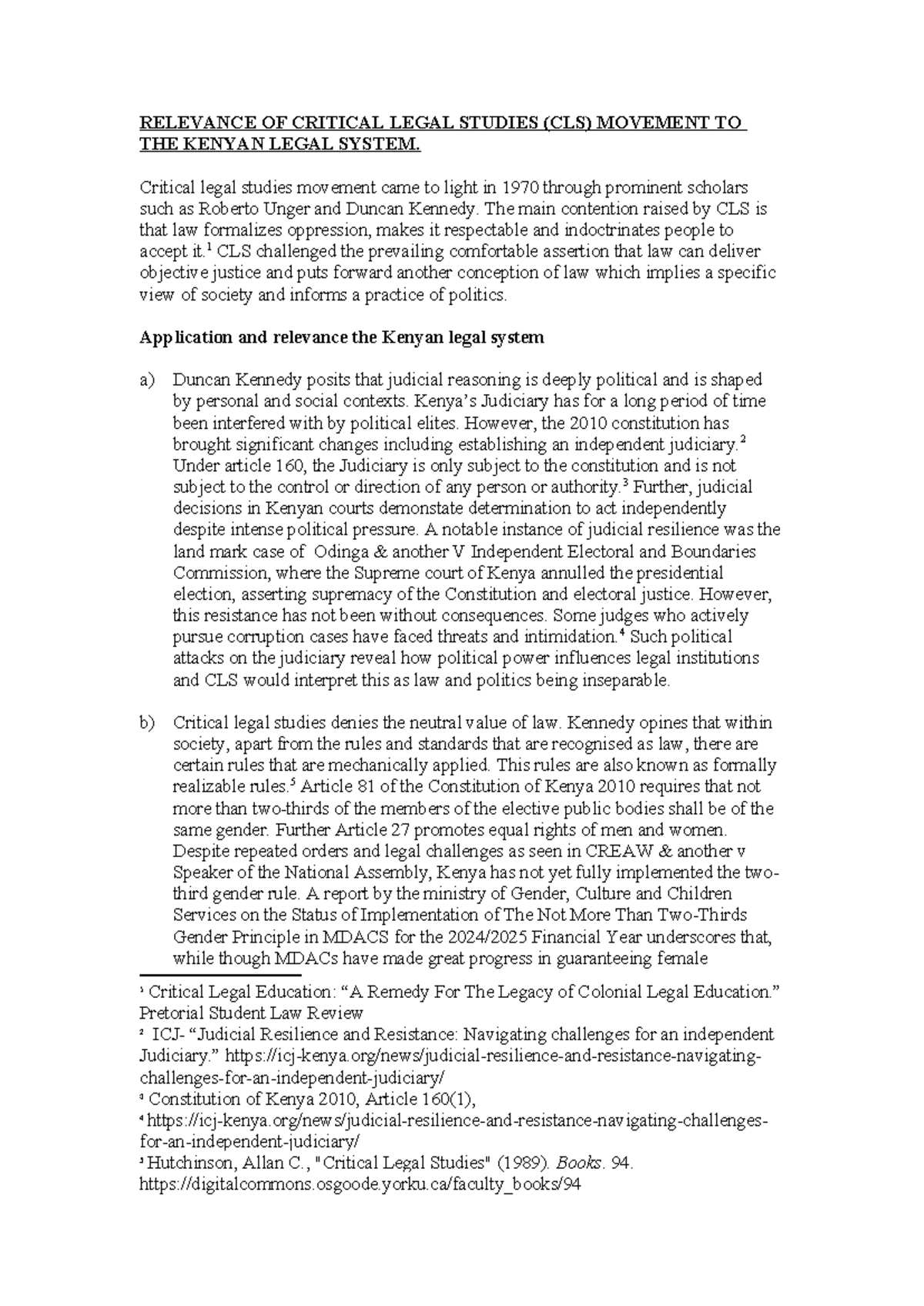 Relevance of Critical Legal Studies (CLS) to the Kenyan Legal System ...