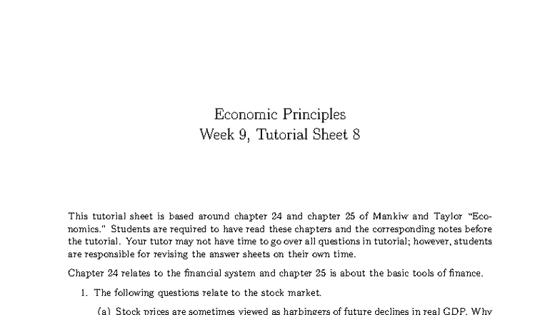 EP 2023: Economic Principles Week 9 Tutorial Sheet 8 - Studocu