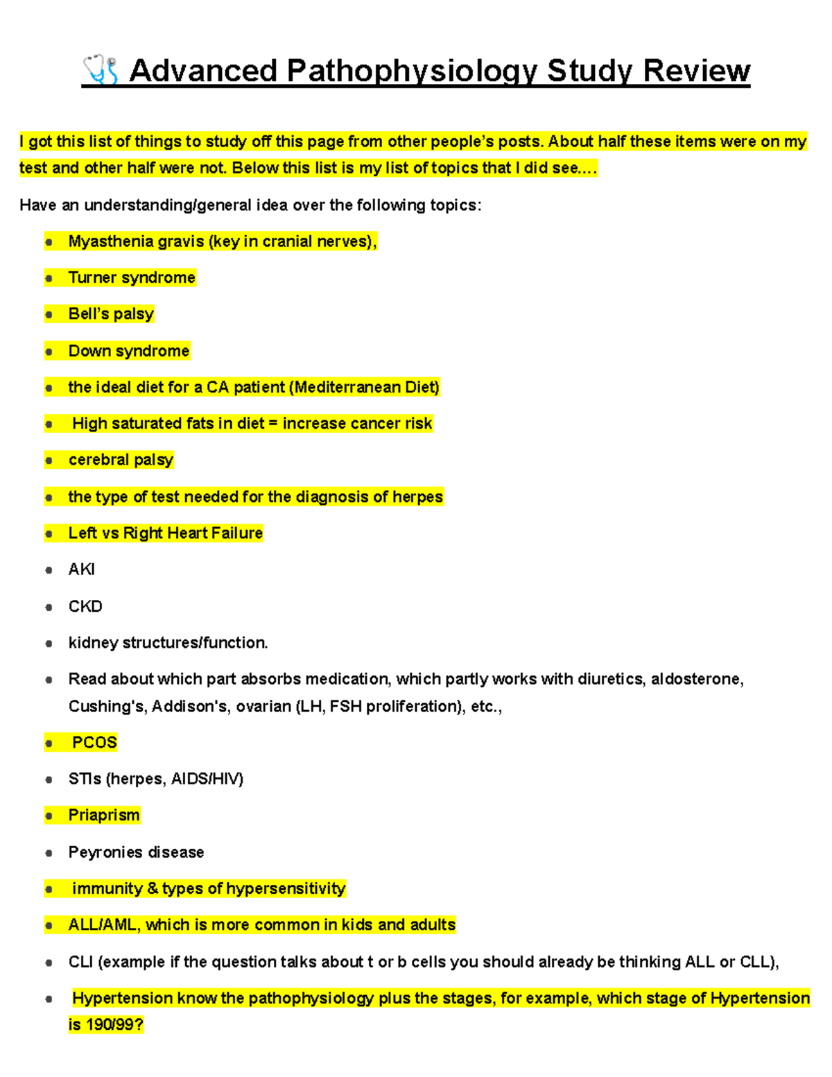 D115 Advanced Pathophysiology High-Yield Study Guide - Studocu