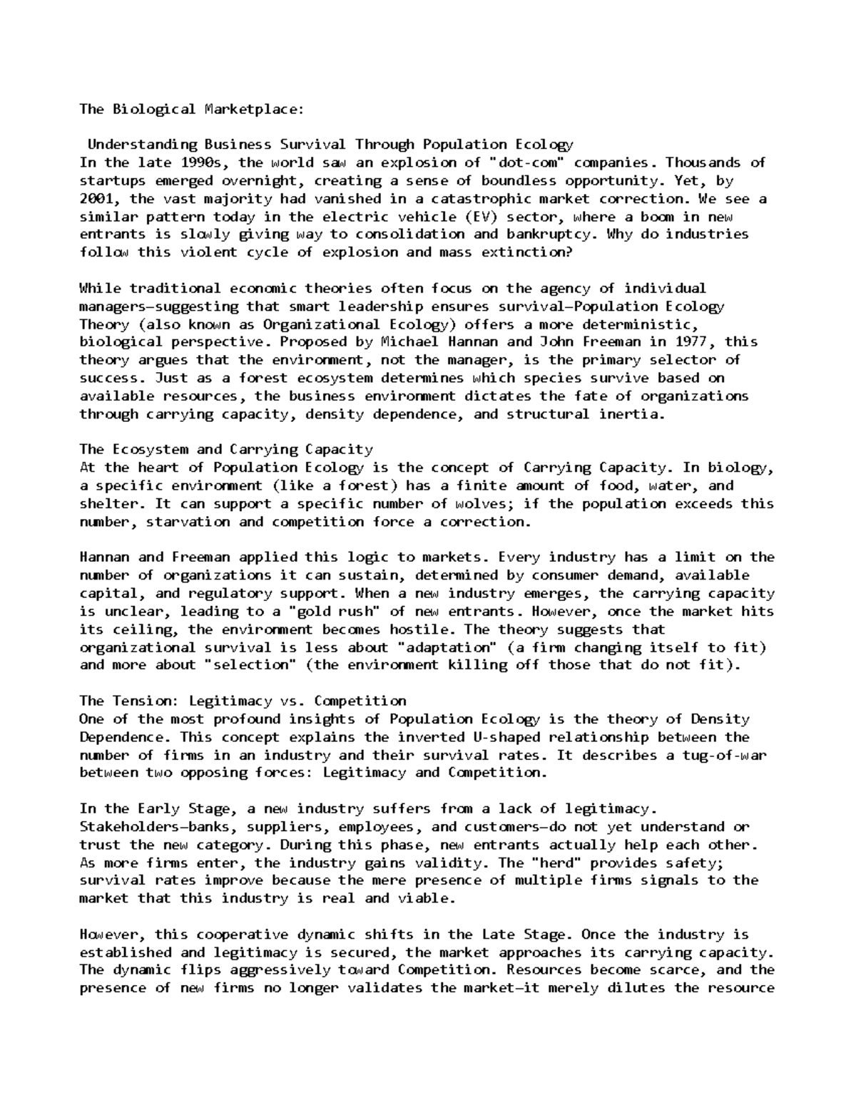 Ent 527 - The Biological Marketplace: Business Survival & Ecology - Studocu