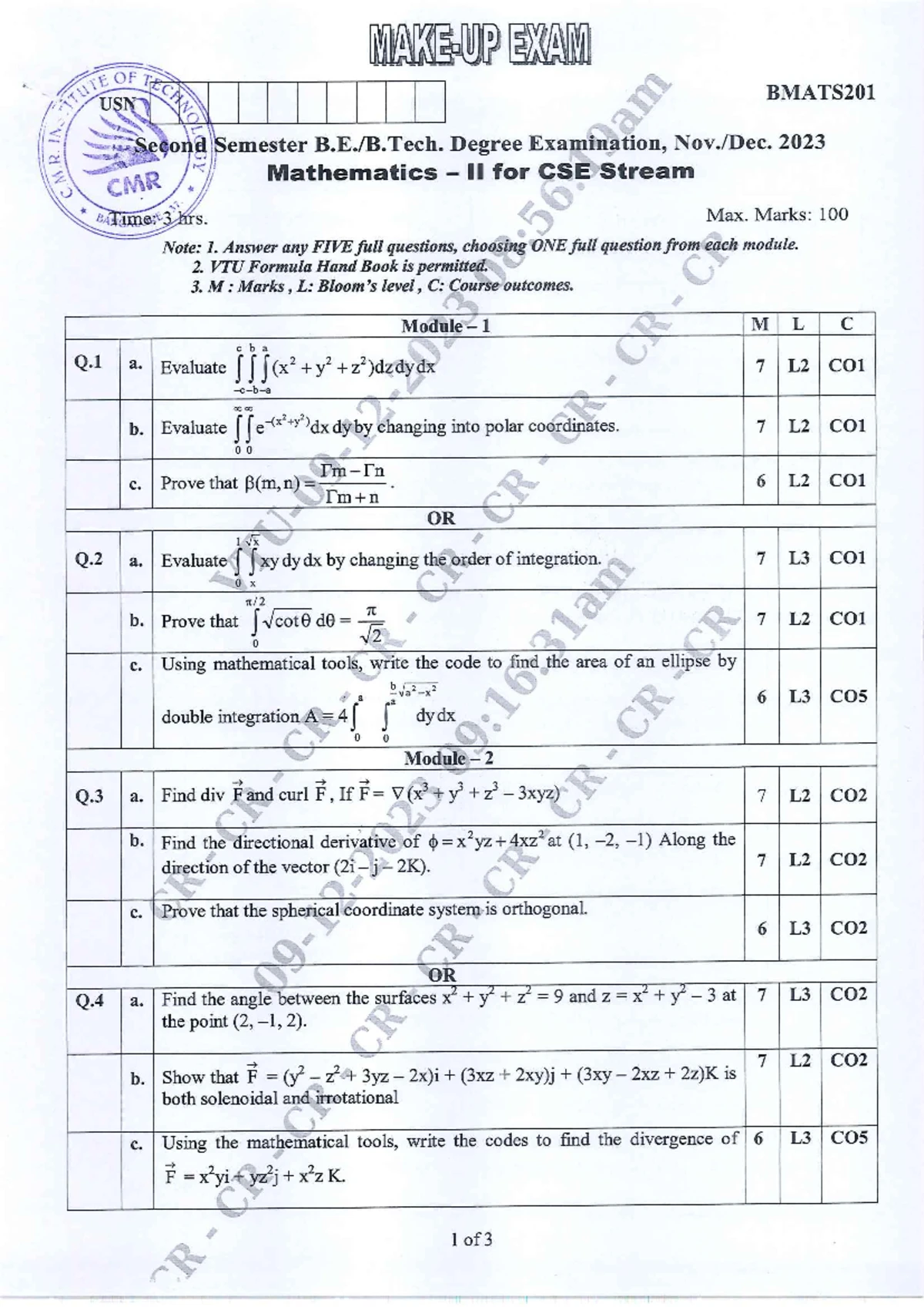 Mathematics-II Model Question Papers (BMATS) with Detailed Solutions - Studocu