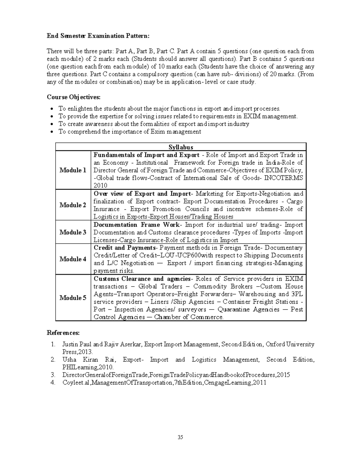 EXIM Management: End Semester Exam Pattern & Course Overview - Studocu