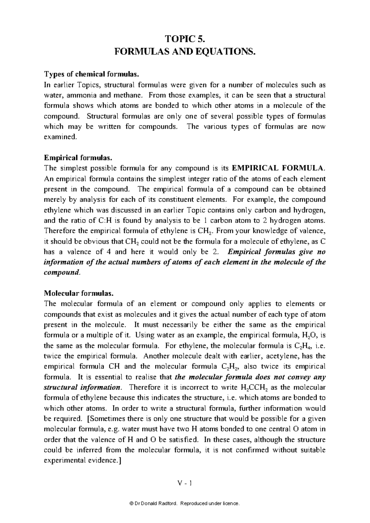 Topic 5: Formulas & Equations in Chemistry (Final Exam Review) - Studocu