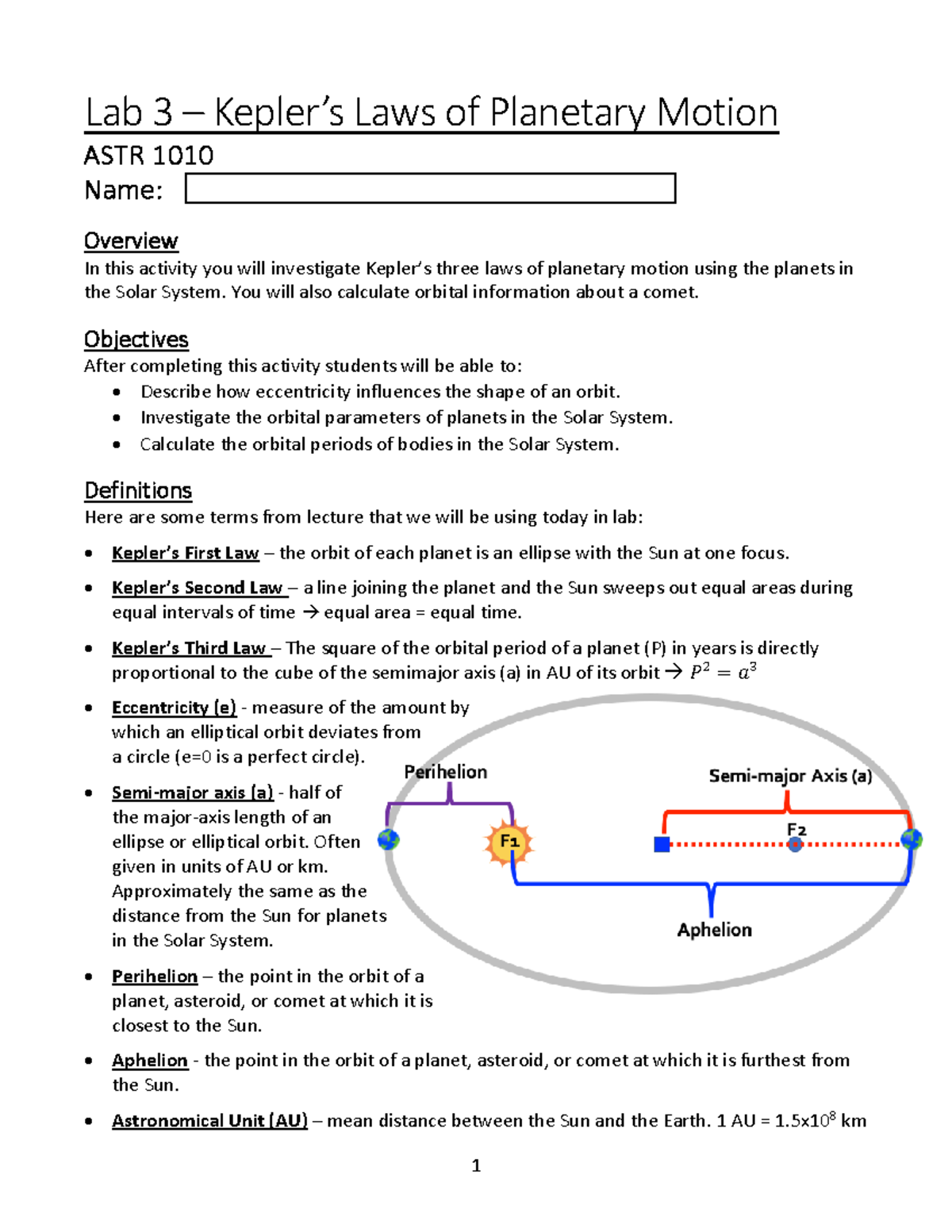 Keplers Laws Lab - kelpwea laws lab - Lab 3 – Kepler’s Laws of ...