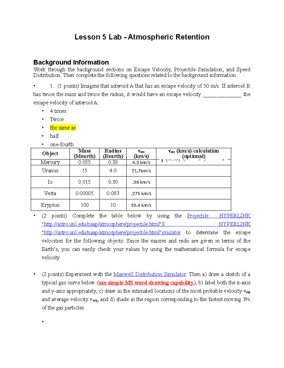 Lesson 5 Lab - Atmospheric Retention in Gas Simulation Activities - Studocu