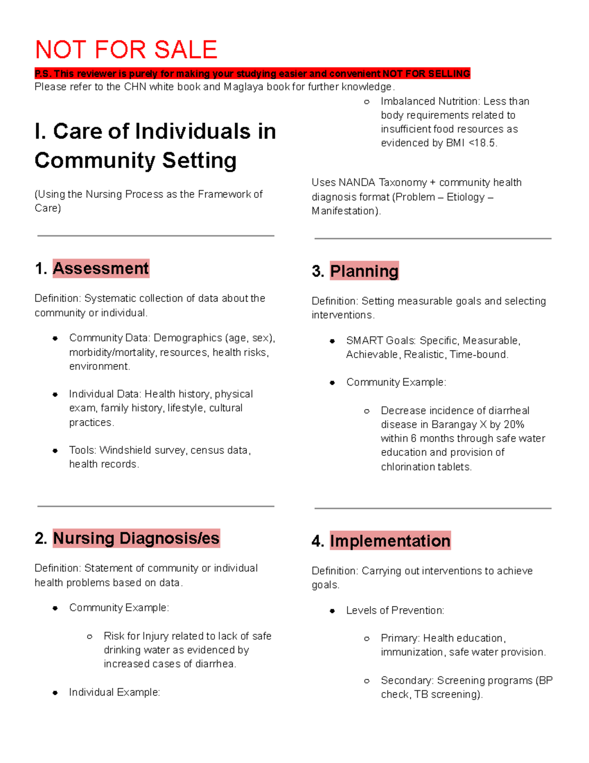CHN 101: Community Health Nursing Process Review Notes - Studocu